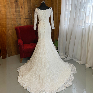 408W15 MM Off Shoulder Long Sleeves French Chantilly Lace Gaun Baju ...