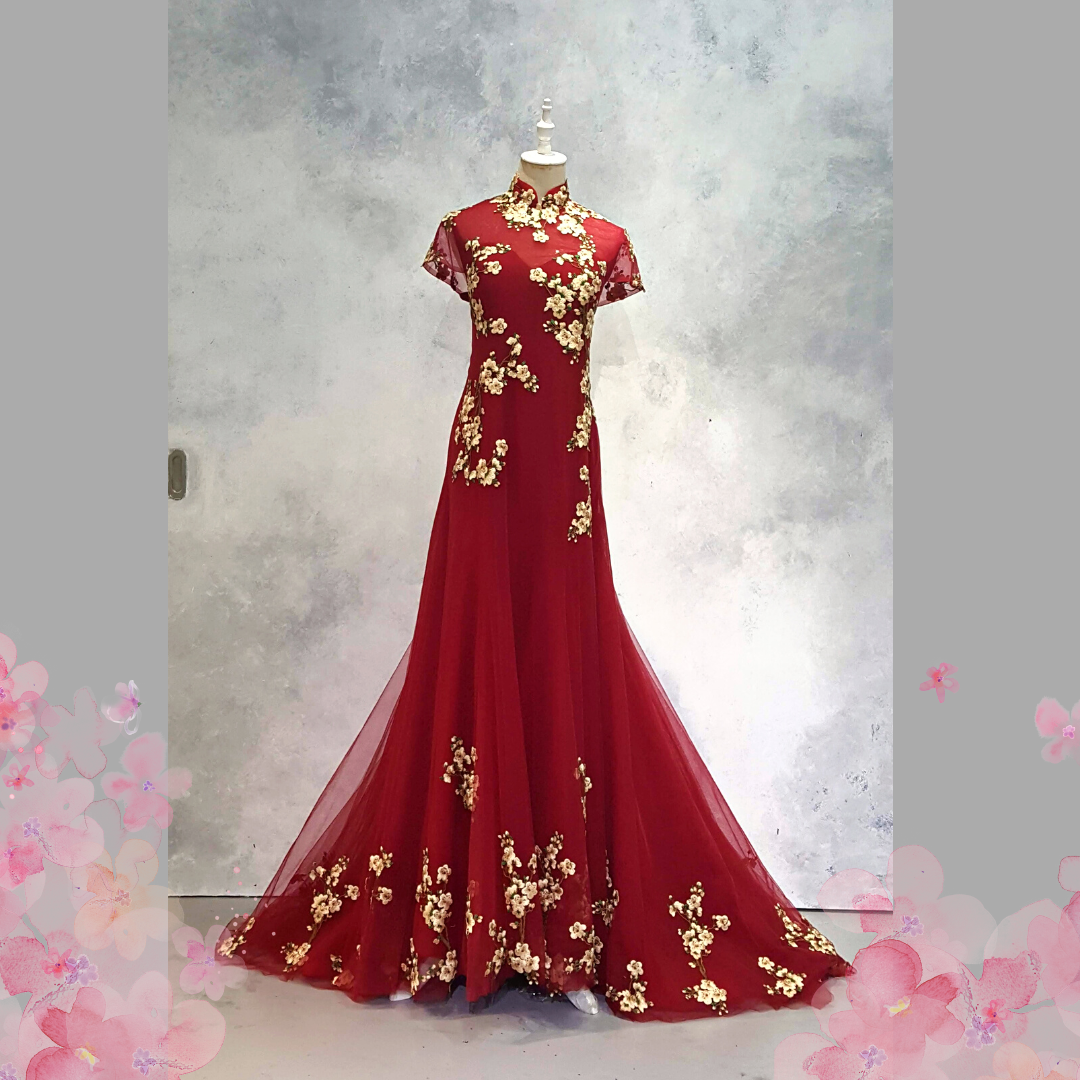 Evening Dress 222EL03EL01 Cherry PLUS Cheongsam Red Cherry Blossom (2 ...