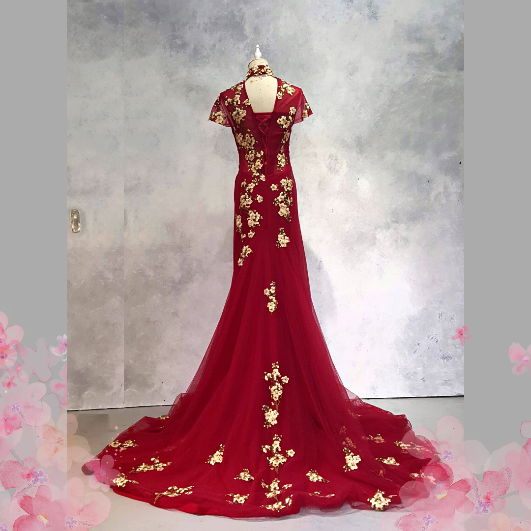 Evening Dress 222EL03EL01 Cherry PLUS Cheongsam Red Cherry Blossom 2 Evening Dress 222EL03EL01 Cherry PLUS Cheongsam Red Cherry Blossom 2